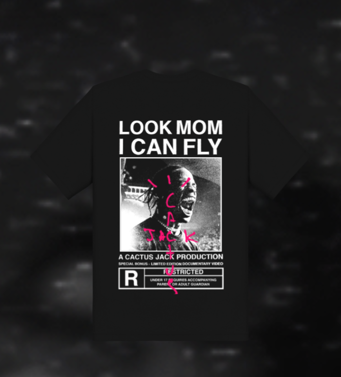 Travis Scott Custom Look Mom I Can Fly Tee Black Authentkicks